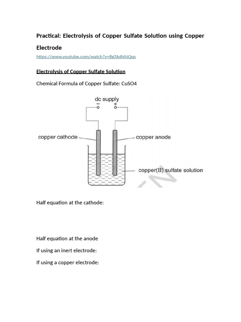 Electrolysis of Copper Sulfate Solution | PDF