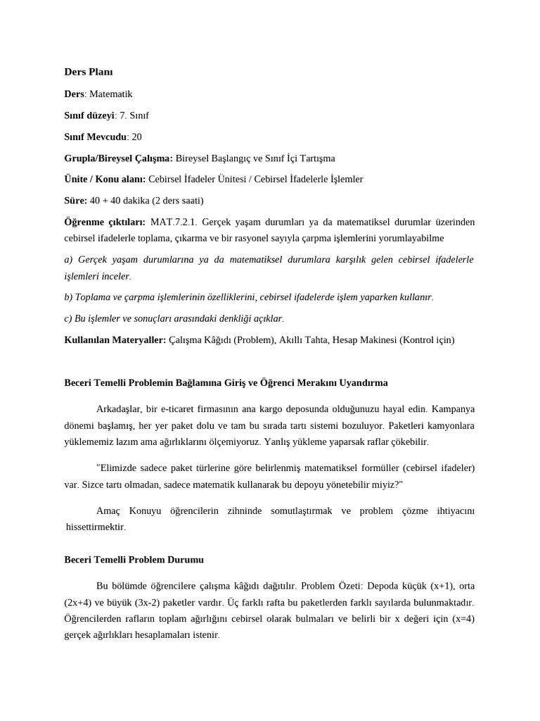 19.12 Ders Planı | PDF