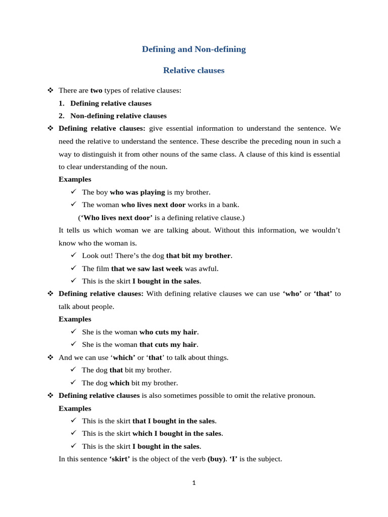 Relative Clauses | PDF | Sentence (Linguistics) | Semantic Units