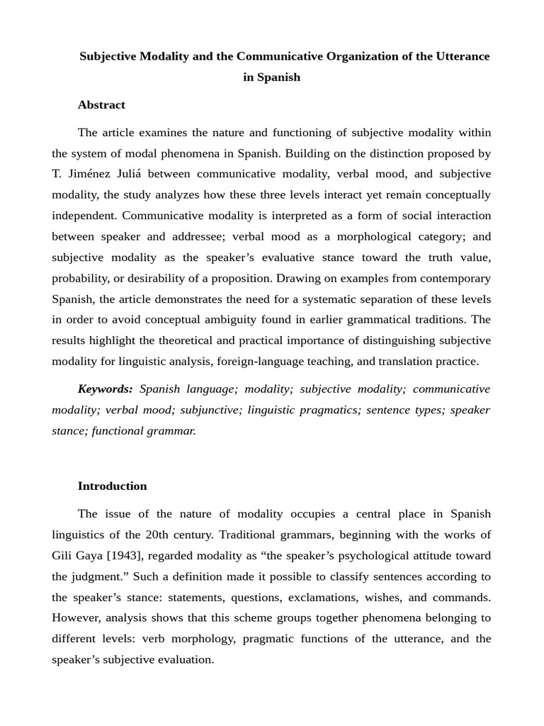 Subjective Modality and the Communicative Organization of the Utterance ...