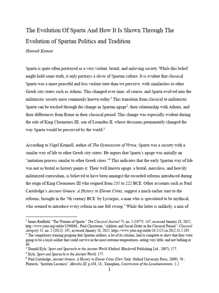 The Evolution of Sparta and How It Is Shown Through The Evolution of ...