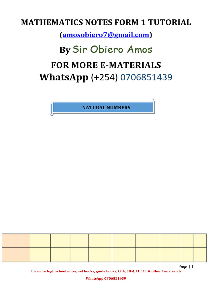 Form 1 Maths Tutorial | PDF | Numbers | Discrete Mathematics
