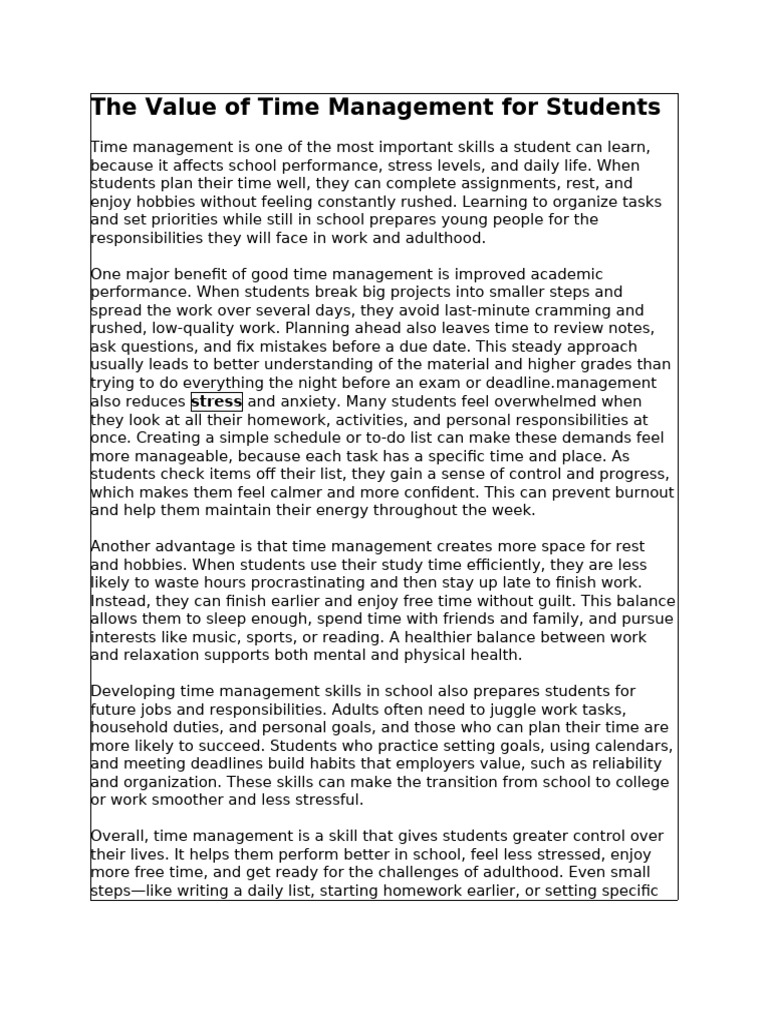 The Value of Time Management for Stude reure | PDF | Time Management ...