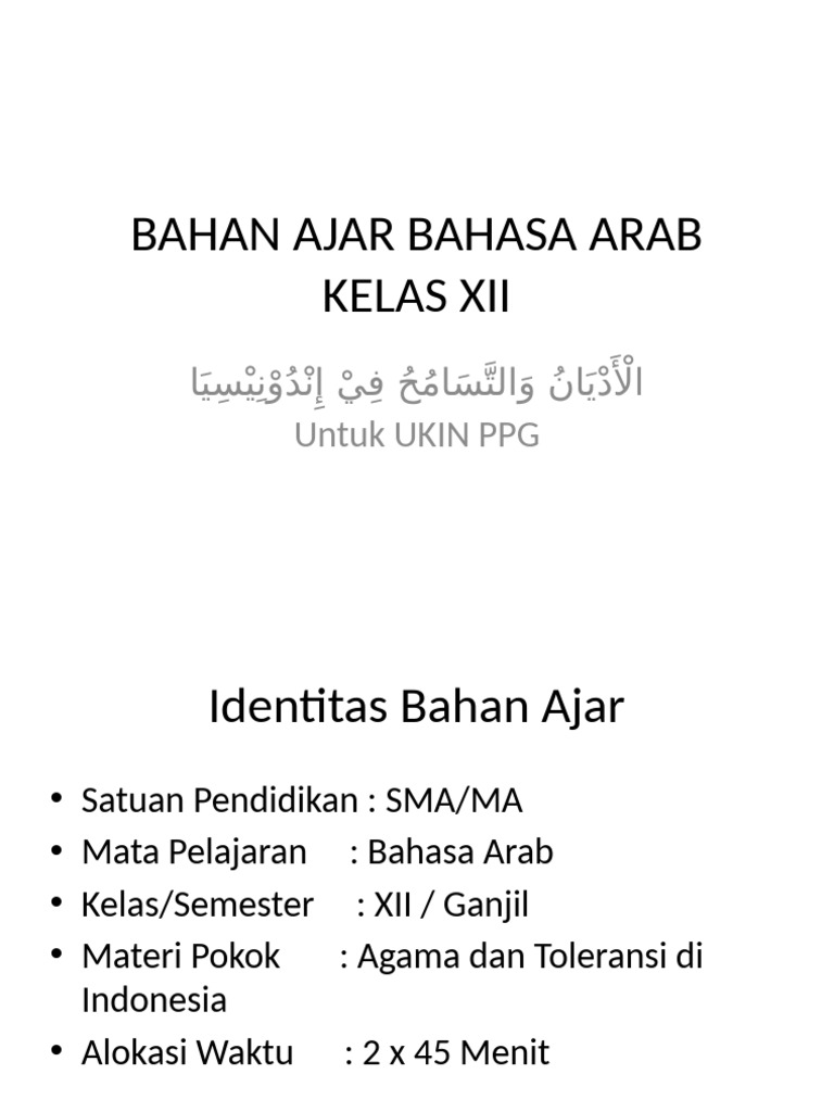 Ppt Bahan Ajar Bahasa Arab Xii Ukin Ppg Lengkap | PDF