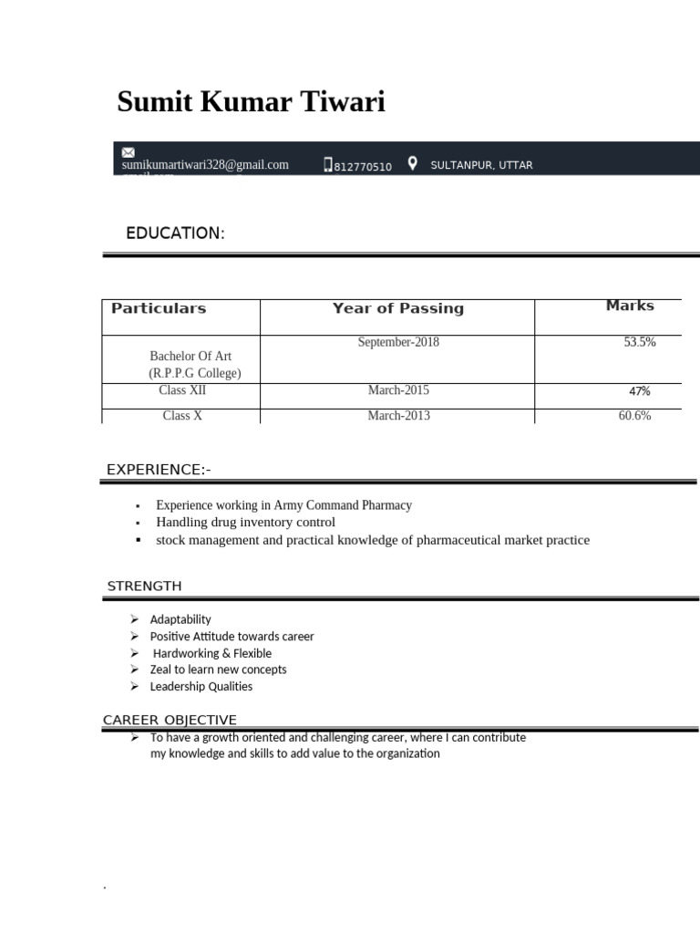 Resume of Sumit Kumar Tiwari | PDF