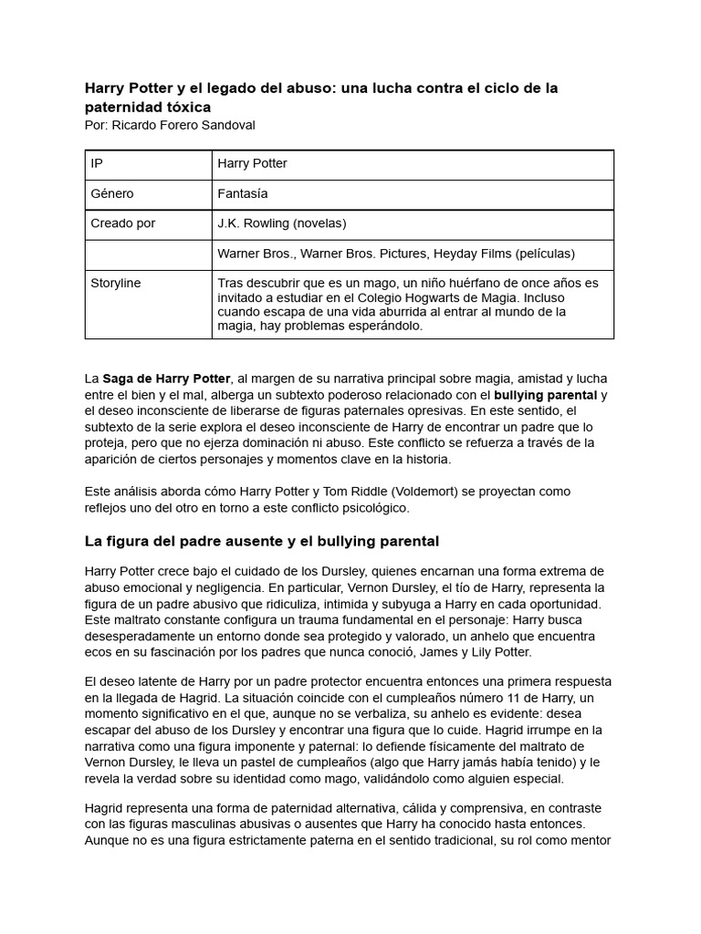 Harry Potter y La Construcción de Un Padre | PDF | Harry Potter | J. K ...