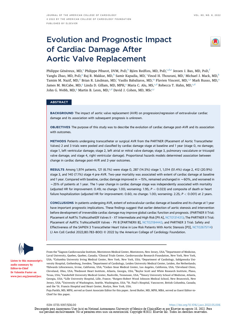 Cardiac Damage Post Aortic Valve Replacement | PDF | Heart Failure ...