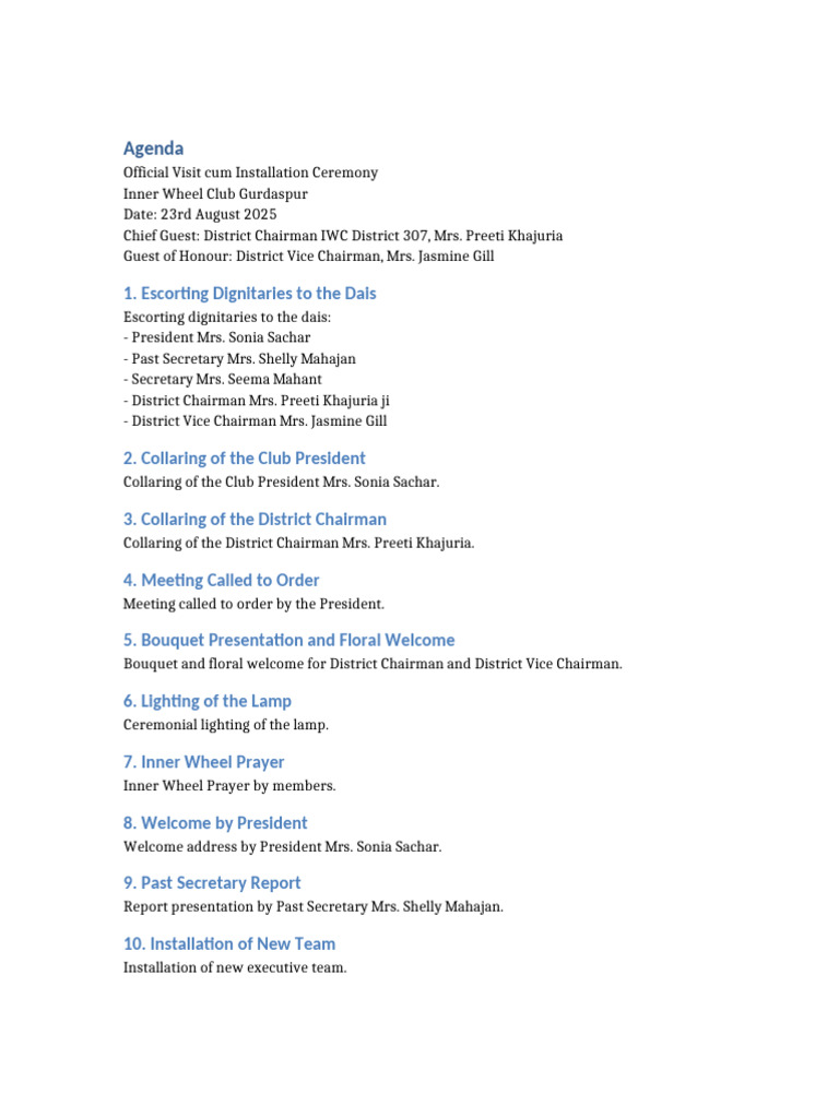 Installation Ceremony Agenda Only | PDF