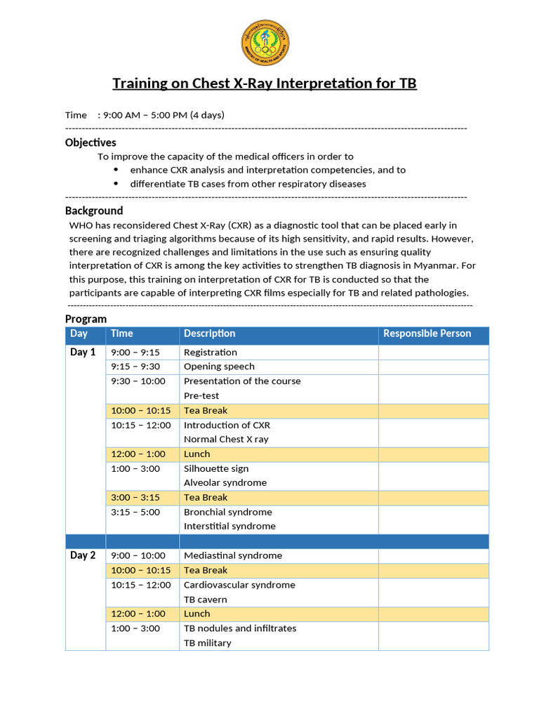 2. Agenda_Training on Chest X-Ray Interpretation for TB | PDF ...
