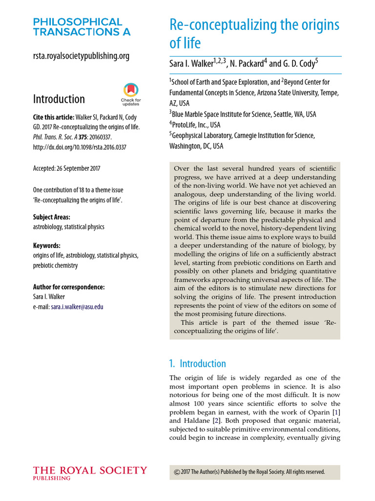 Origins of Life: New Perspectives | PDF | Abiogenesis | Chemical Reactions
