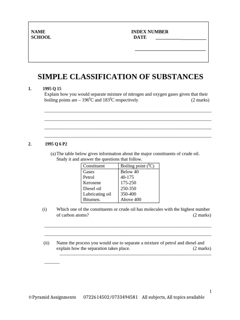 Simple Classification of Subtances | PDF | Oil | Chemical Substances