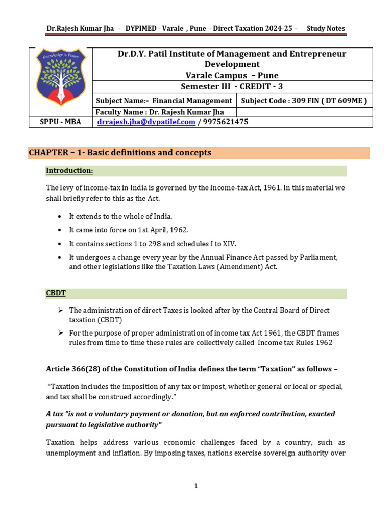 DT Chapter -1 | PDF | Cost Of Living | Taxes