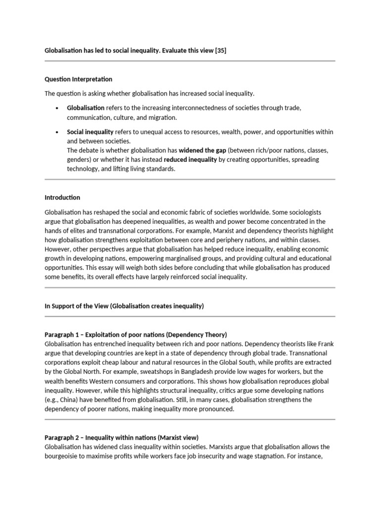 Globalisation Has Led to Social Inequality | PDF | Globalization ...