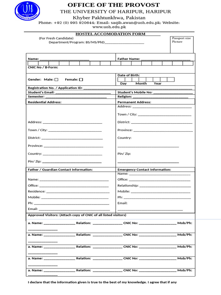 Hostel Form | PDF | Access Control | Authentication