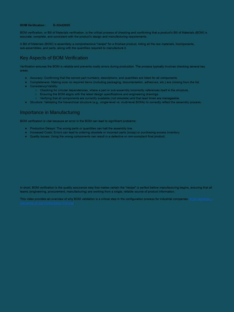 Essential BOM Verification Guide | PDF