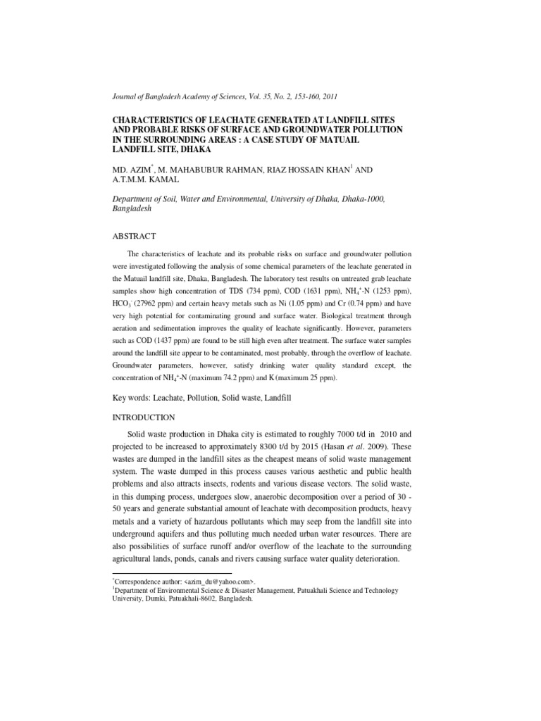 Leachate Risks at Matuail Landfill, Dhaka | PDF | Landfill | Aquifer