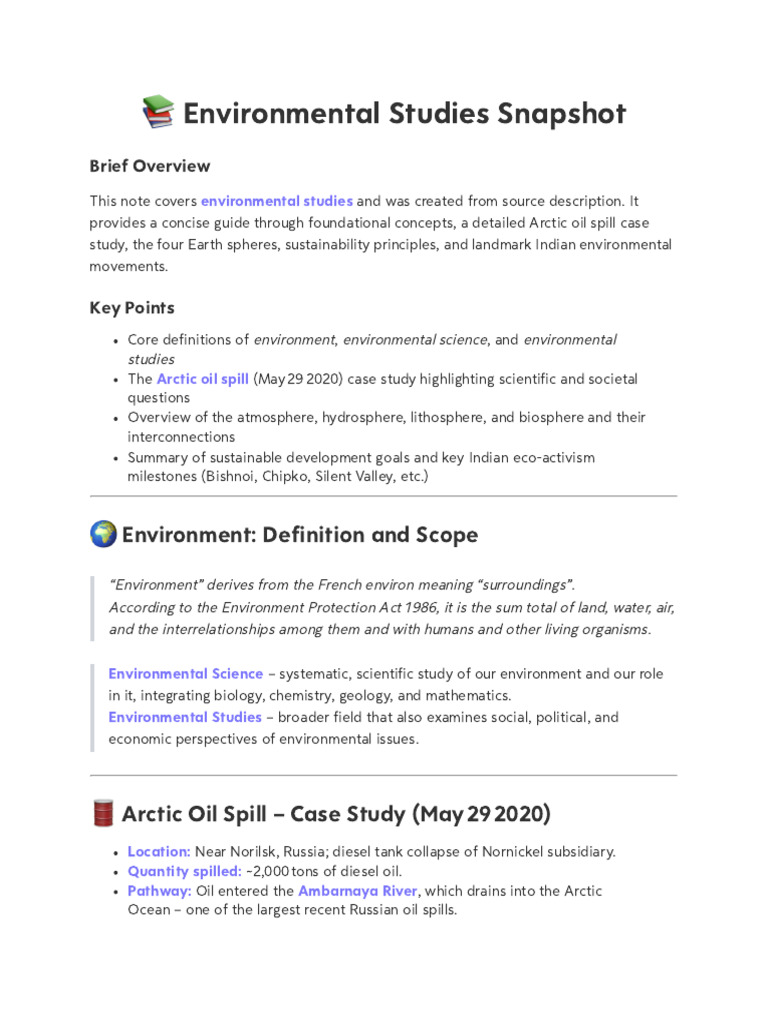 Environmental Studies Overview and Case Study | PDF | Earth Sciences ...