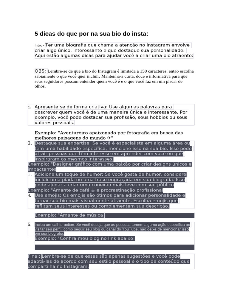 5 Dicas Do Que Por Na Sua Bio Do Insta | PDF