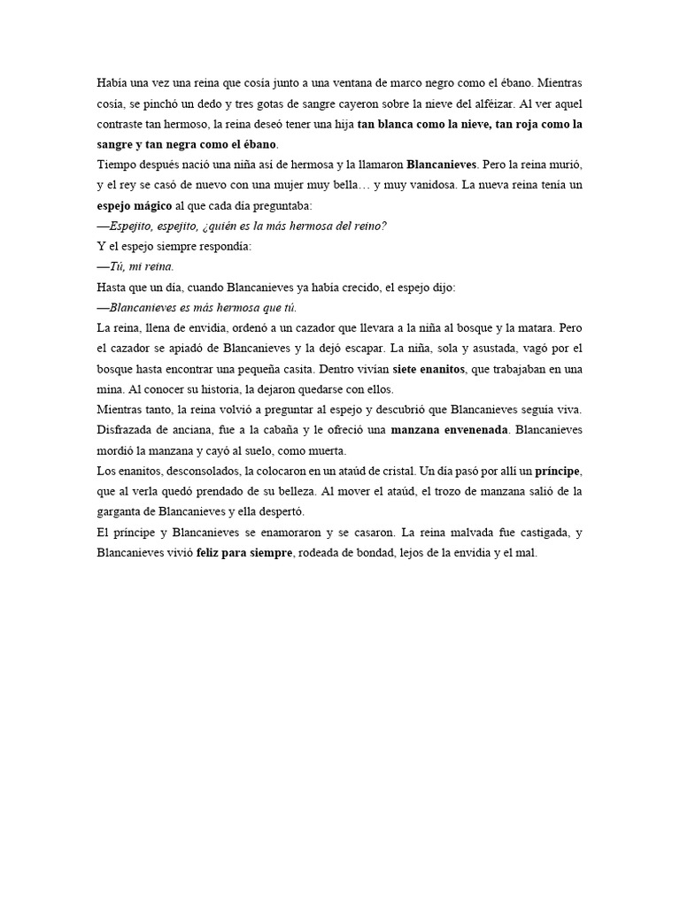 Blancanieves Cuento Breve | PDF