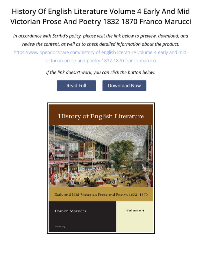 History of English Literature Volume 4 Early and Mid Victorian Prose ...