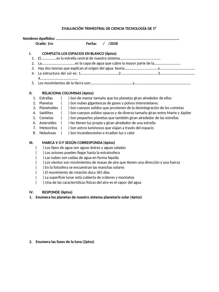 Cy t 1ro Practica de Sitema Solar | PDF