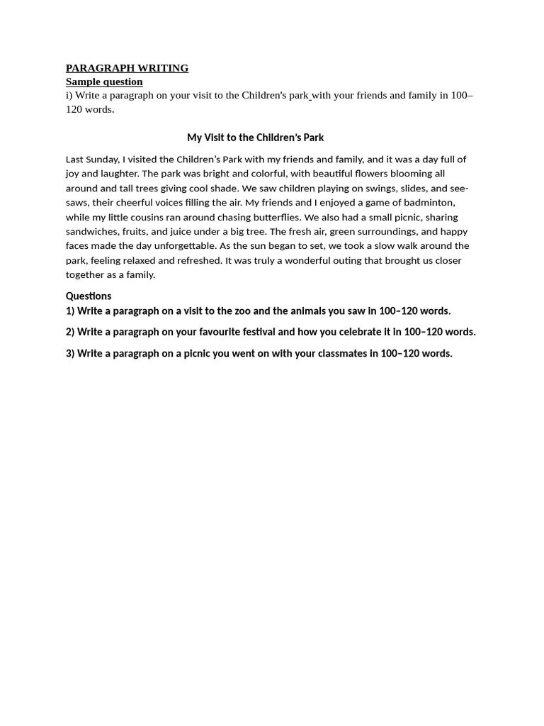 Paragraph Writing Prompts for Kids | PDF