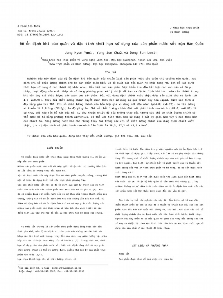 Storage Stability and Shelf Life Characteristics of Korean Savory Sauce ...