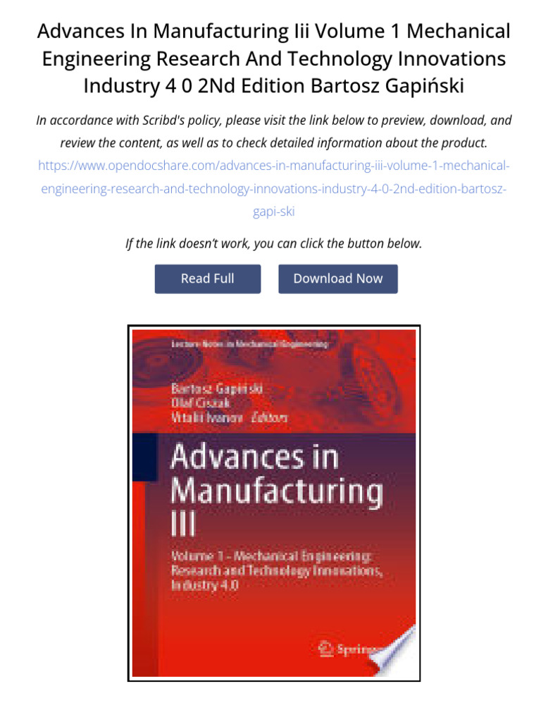 Advances in Manufacturing III Volume 1 Mechanical Engineering Research and Technology ...