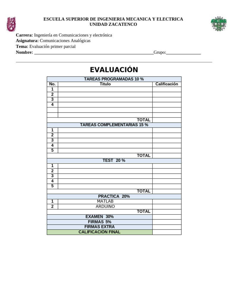 Formato de Evaluacion | PDF