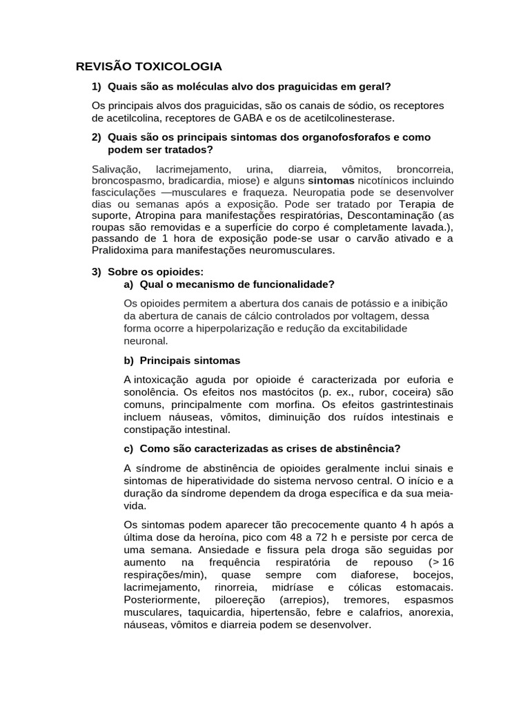 REVISÃO TOXICOLOGIA | PDF | Cocaína | Opioide