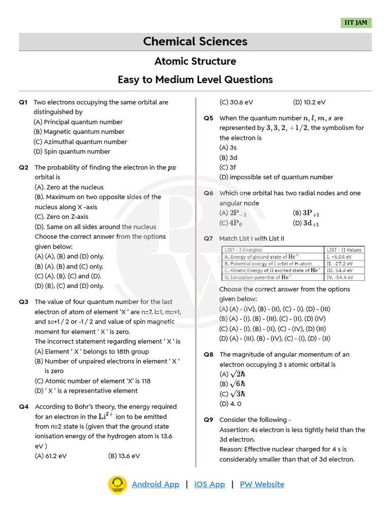 IIT JAM Atomic Structure Questions+Solutions | PDF | Atomic Orbital ...