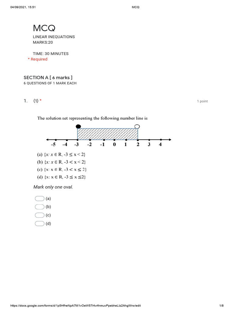 Mcq-Linear Inequations - Google Forms | PDF | Chess Theory | Chess