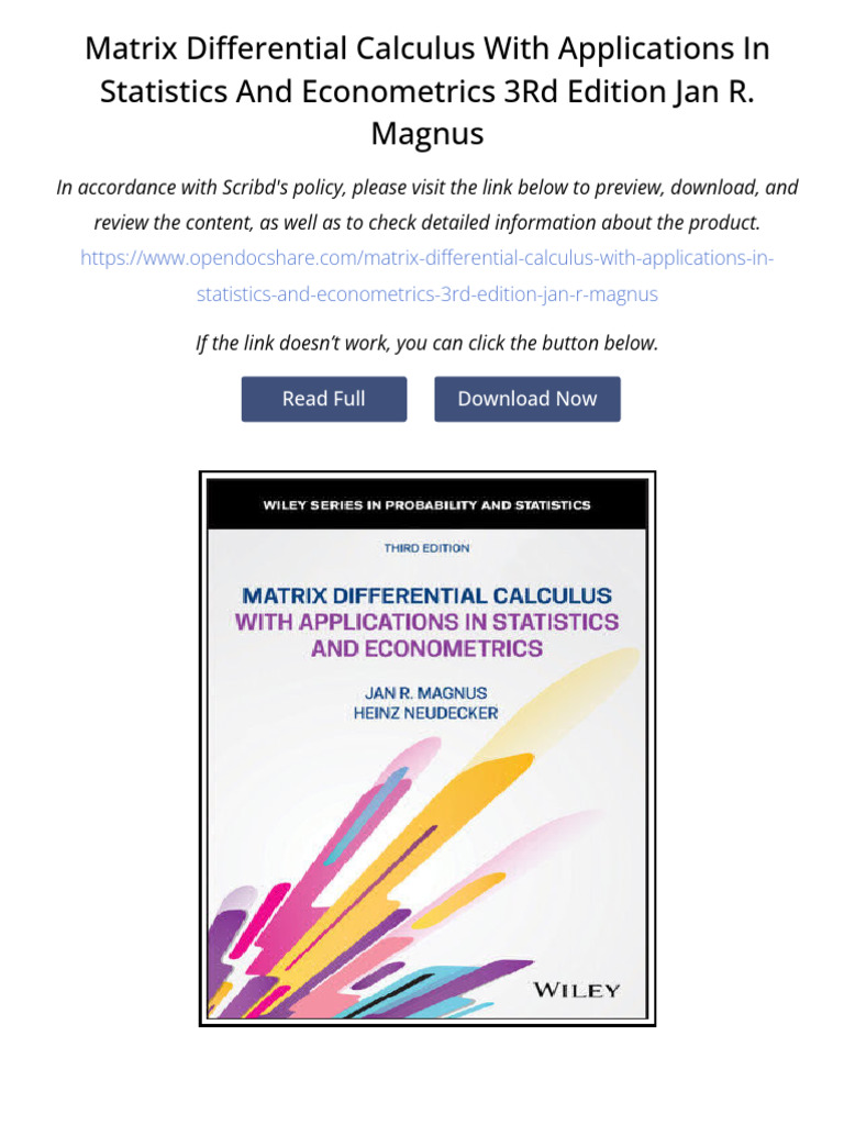 Matrix Differential Calculus with Applications in Statistics and ...