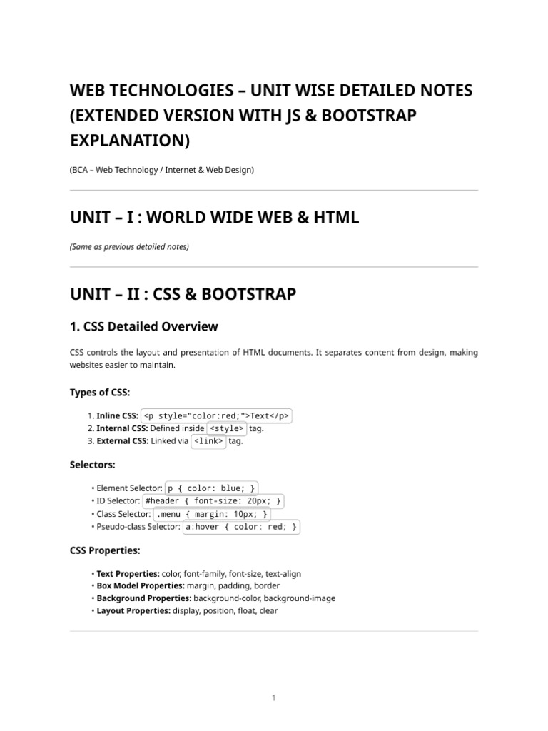 Web Technologies Notes: HTML, CSS, JS | PDF | Bootstrap (Front End ...