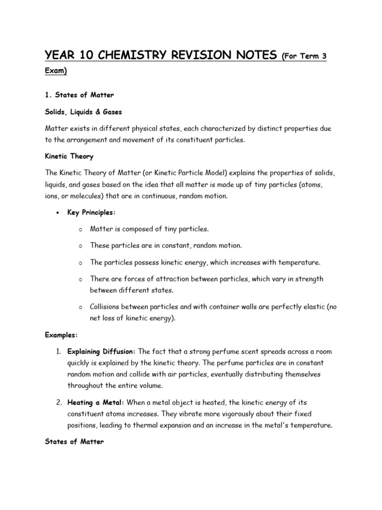 Year 10 Chemistry Revision Notes (for Term 3 Exam) | PDF | Ionic ...