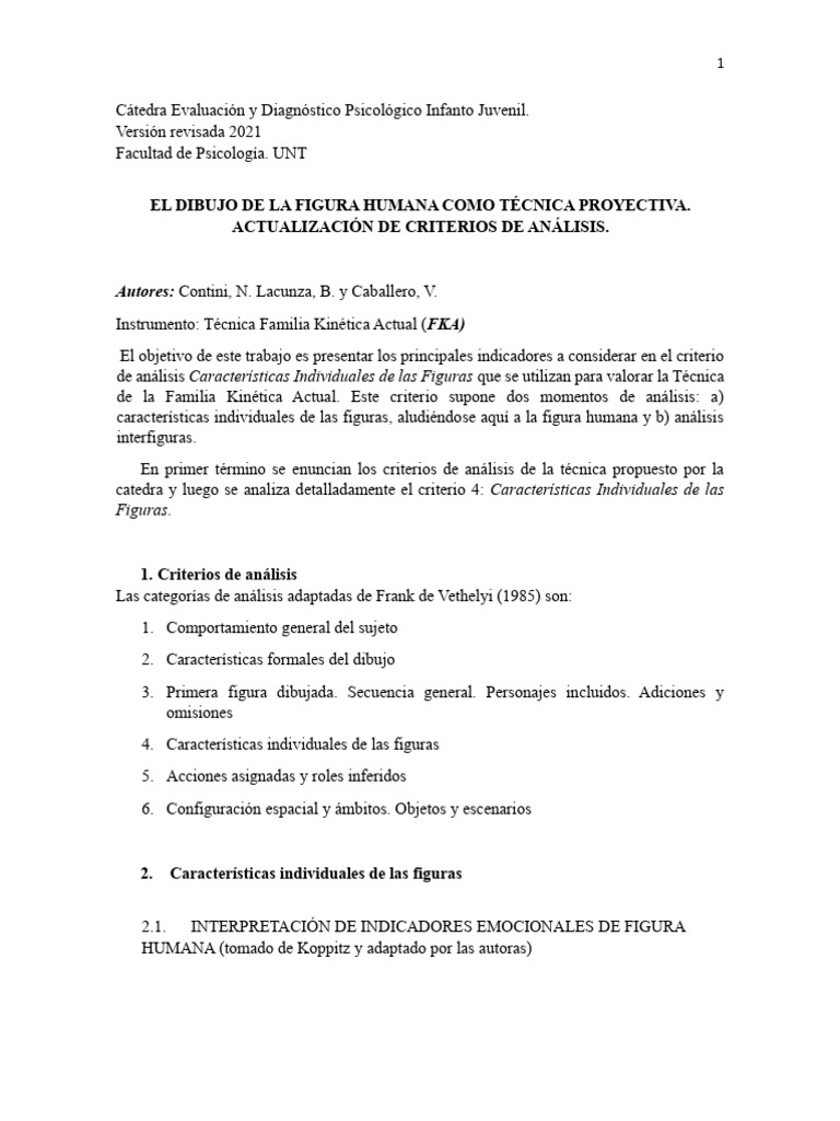 El dibujo de la figura humana como técnica proyectiva. Actualización de criterios de análisis ...