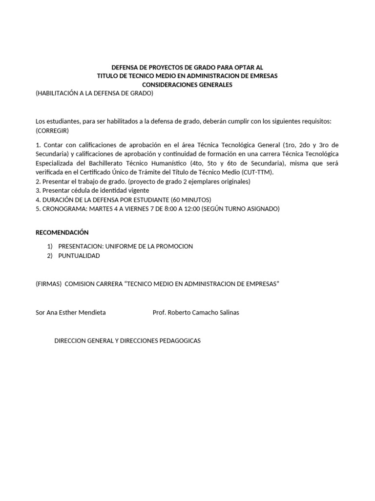 Defensa de Proyectos de Grado Para Optar Al | PDF
