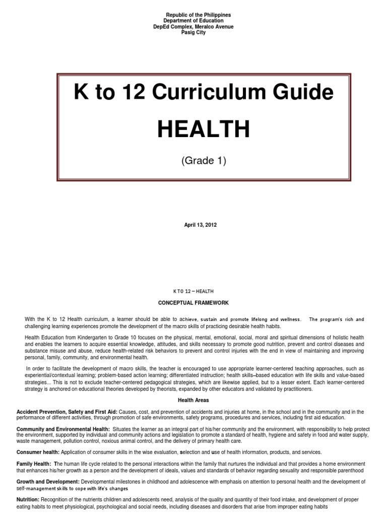 Grade 1 Health Curriculum Guide | PDF | Preventive Healthcare | Hygiene