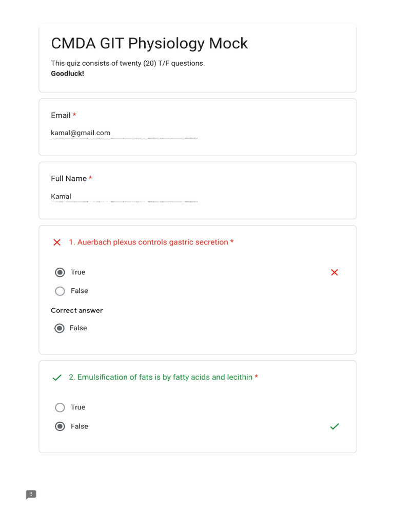 CMDA GIT Physiology Mock 2 | PDF