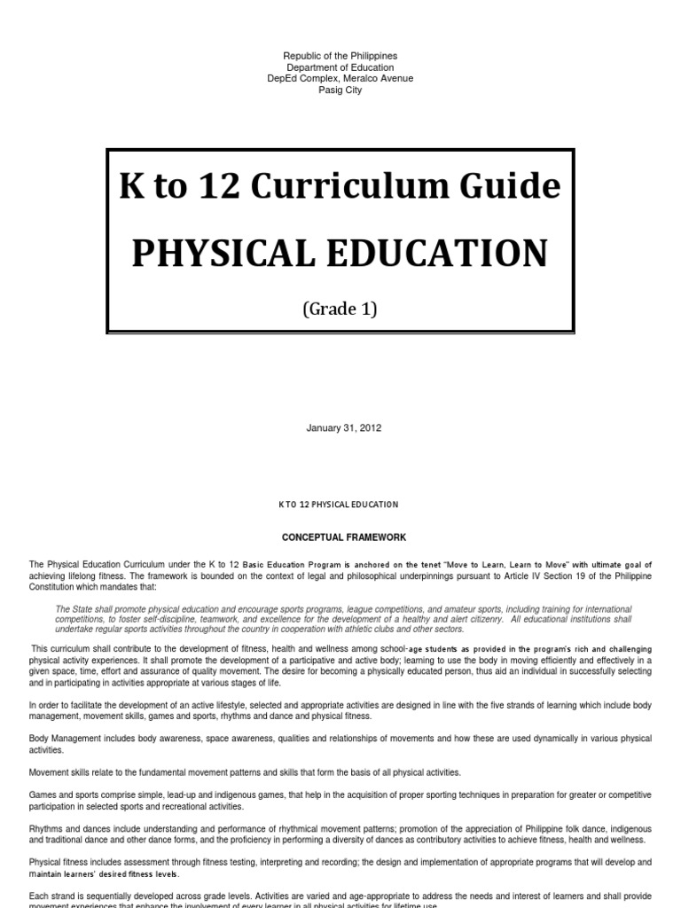 K To 12 Physical Education Curriculum Guide - Grade 1 | PDF | Physical ...