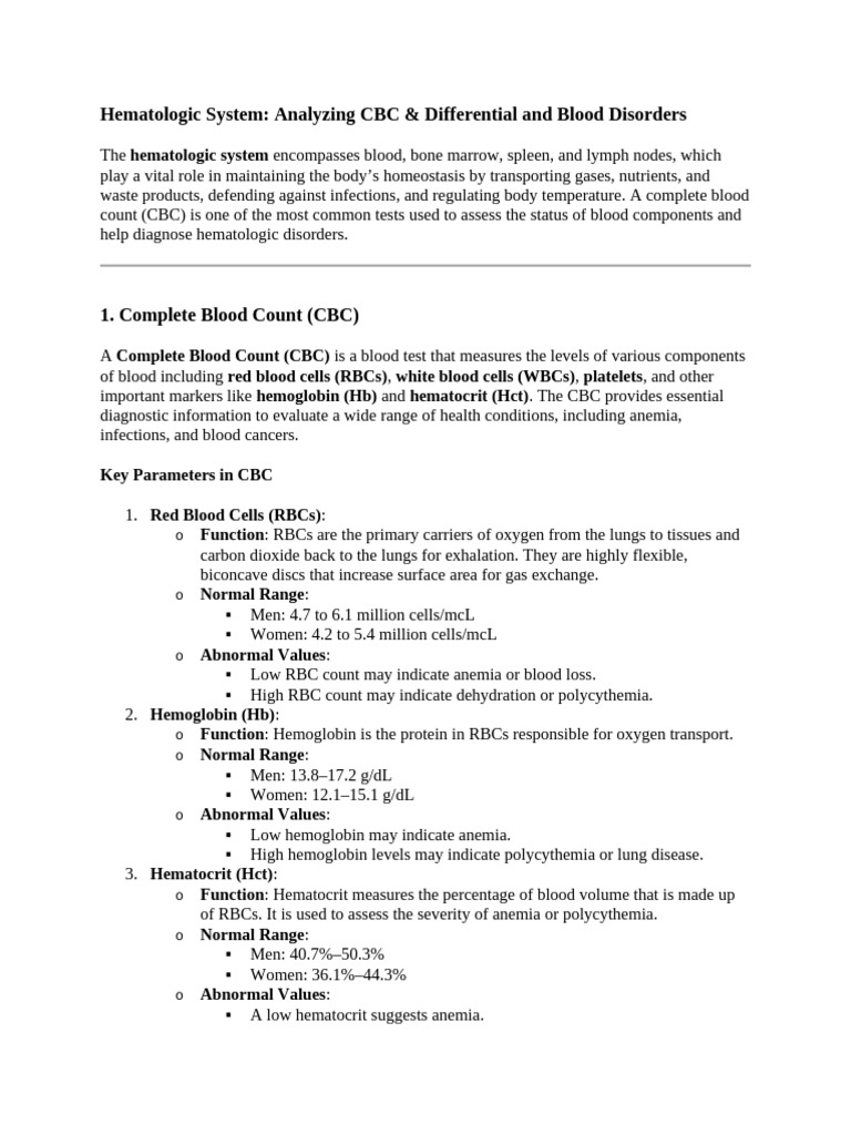 CBC Analysis and Blood Disorders Guide | PDF | Anemia | White Blood Cell