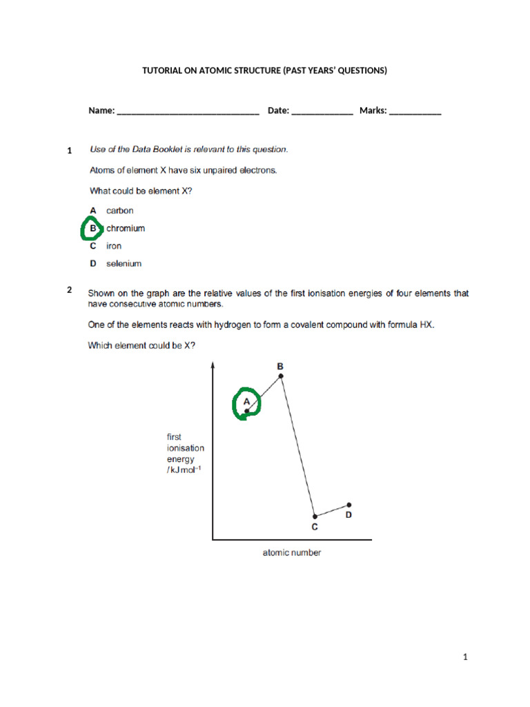 Answers Atomic Structure(Pyq) | PDF