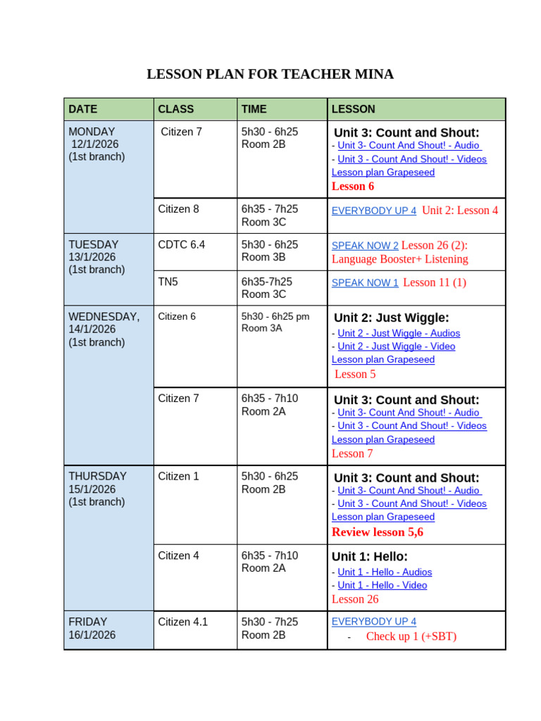 Lesson Plan for Teacher Mina | PDF