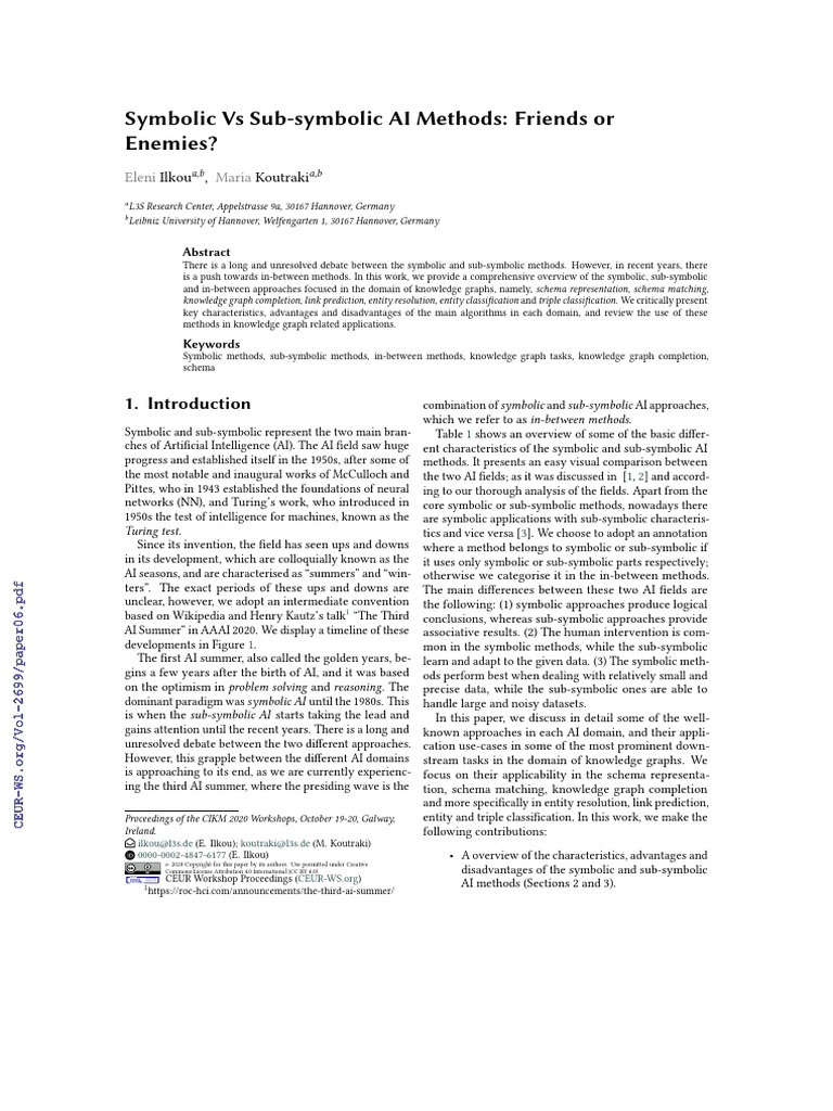 Symbolic Vs Sub-symbolic AI Methods: Friends or Enemies? | PDF ...