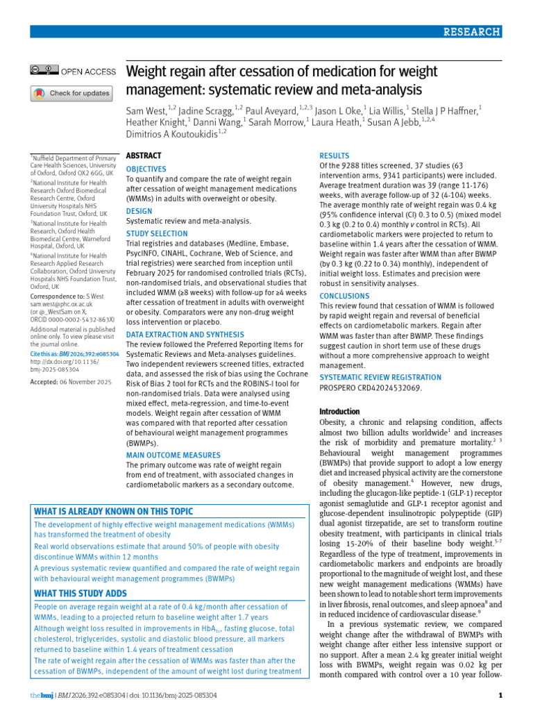 Weight Regain After Stopping WMMs | PDF | Obesity | Systematic Review