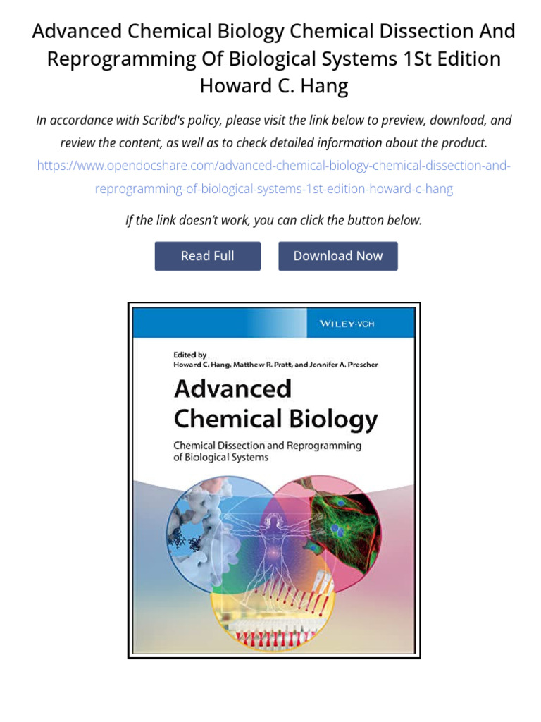 Advanced Chemical Biology Chemical Dissection and Reprogramming of ...
