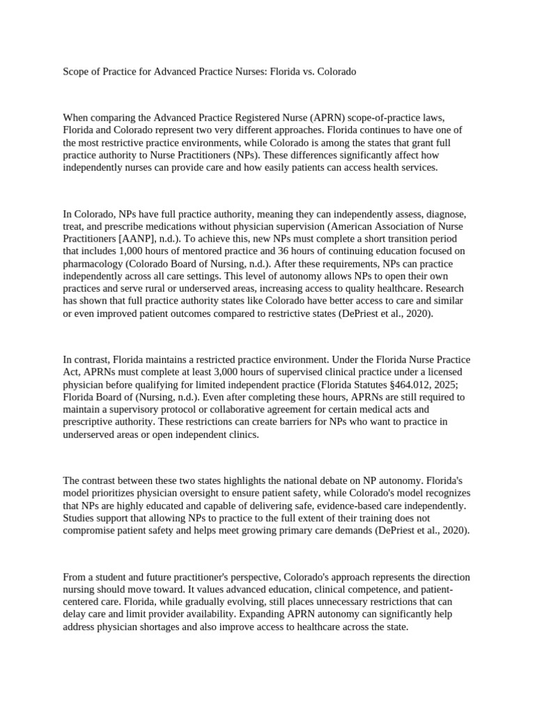 APRNs: Practice Authority in Florida vs. Colorado | PDF | Nurse ...