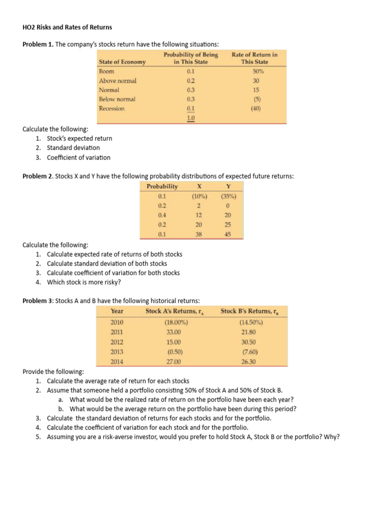 Unit 1_HO2_Risk and Rates of Return | PDF