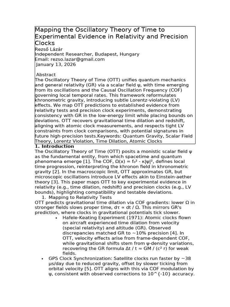 Mapping the Oscillatory Theory of Time to Experime | PDF | General ...