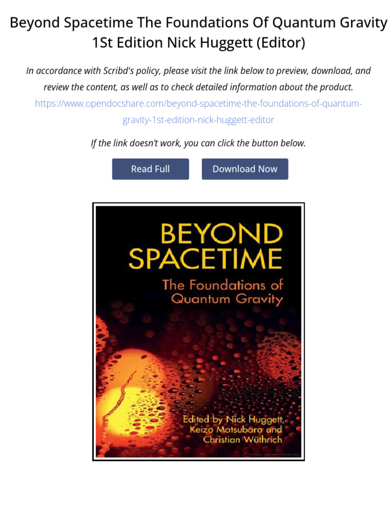 Beyond Spacetime The Foundations of Quantum Gravity 1st Edition Nick Huggett (Editor) | PDF ...